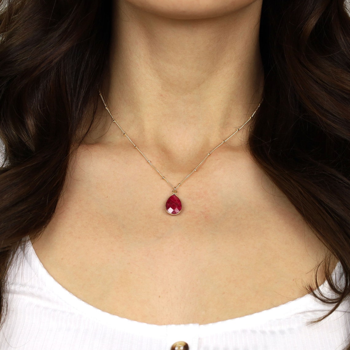 Gold Ruby Necklace Dainty Ruby Teardrop Necklace Simple Ruby - Etsy