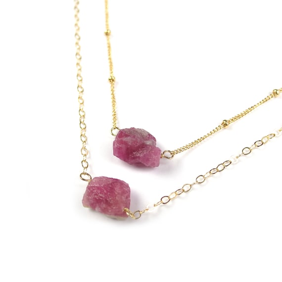 Rough Ruby Necklace Raw Ruby Necklace July Birthstone - Etsy