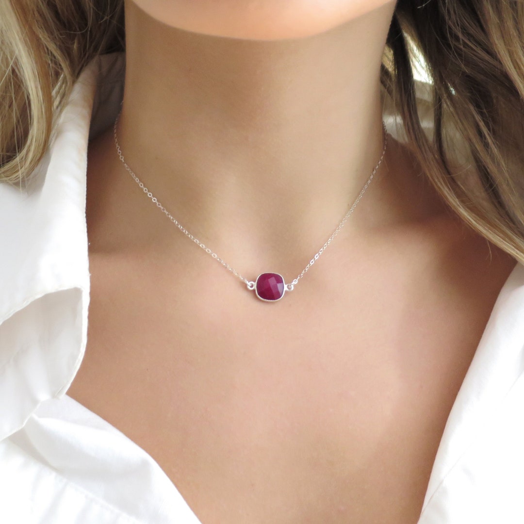 Silver Ruby Necklace, Dainty Ruby Necklace, Simple Ruby Silver Necklace ...