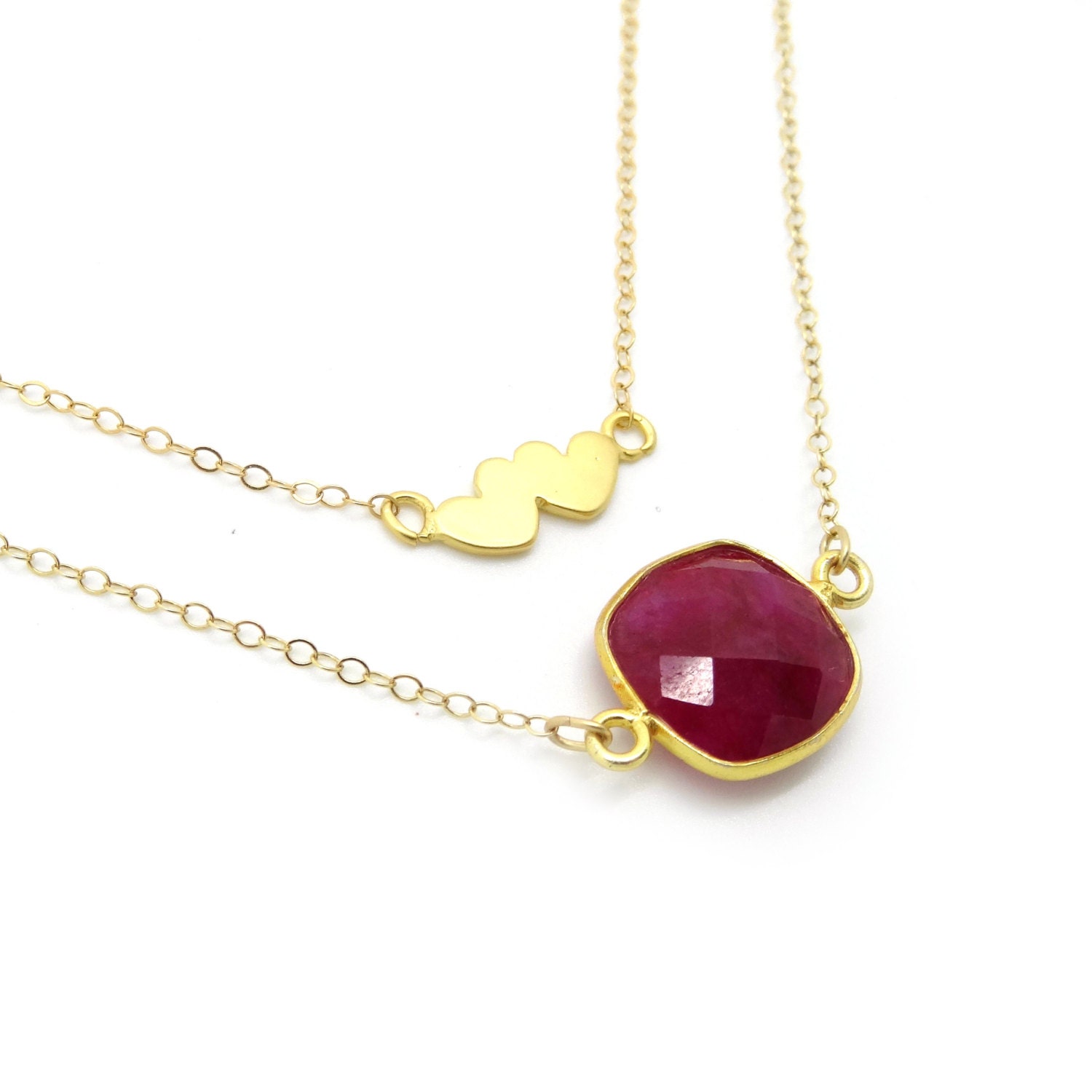 Raw Ruby Necklace, Ruby Pendant, Ruby Jewelry, Dainty Gold Necklace ...