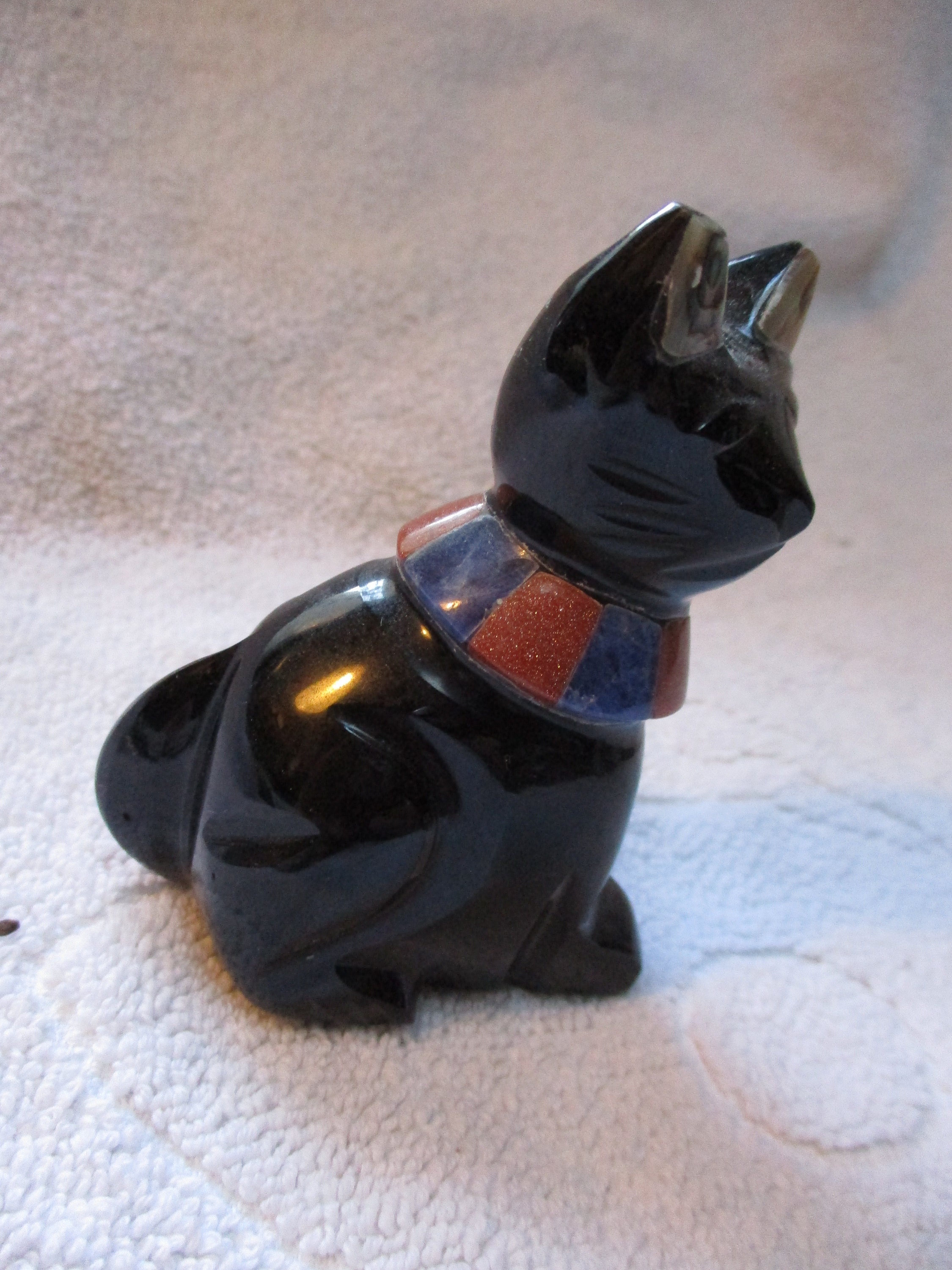 Black Obsidian Cats With Stone Collar Vintage Rare Find - Etsy