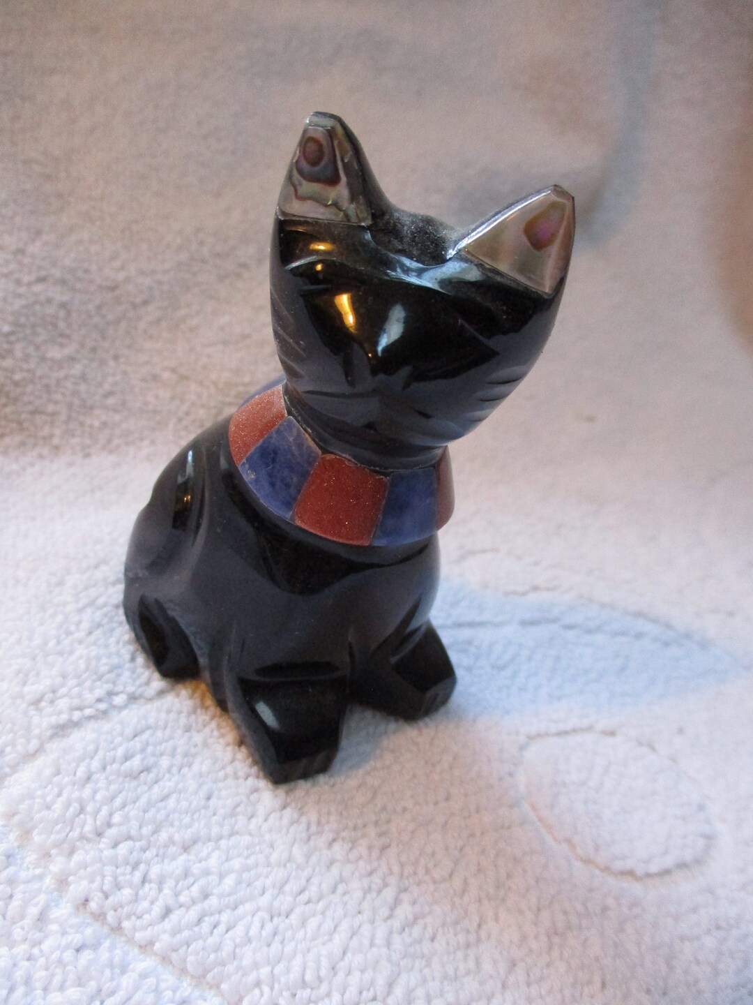 Black Obsidian Cats With Stone Collar Vintage Rare Find - Etsy