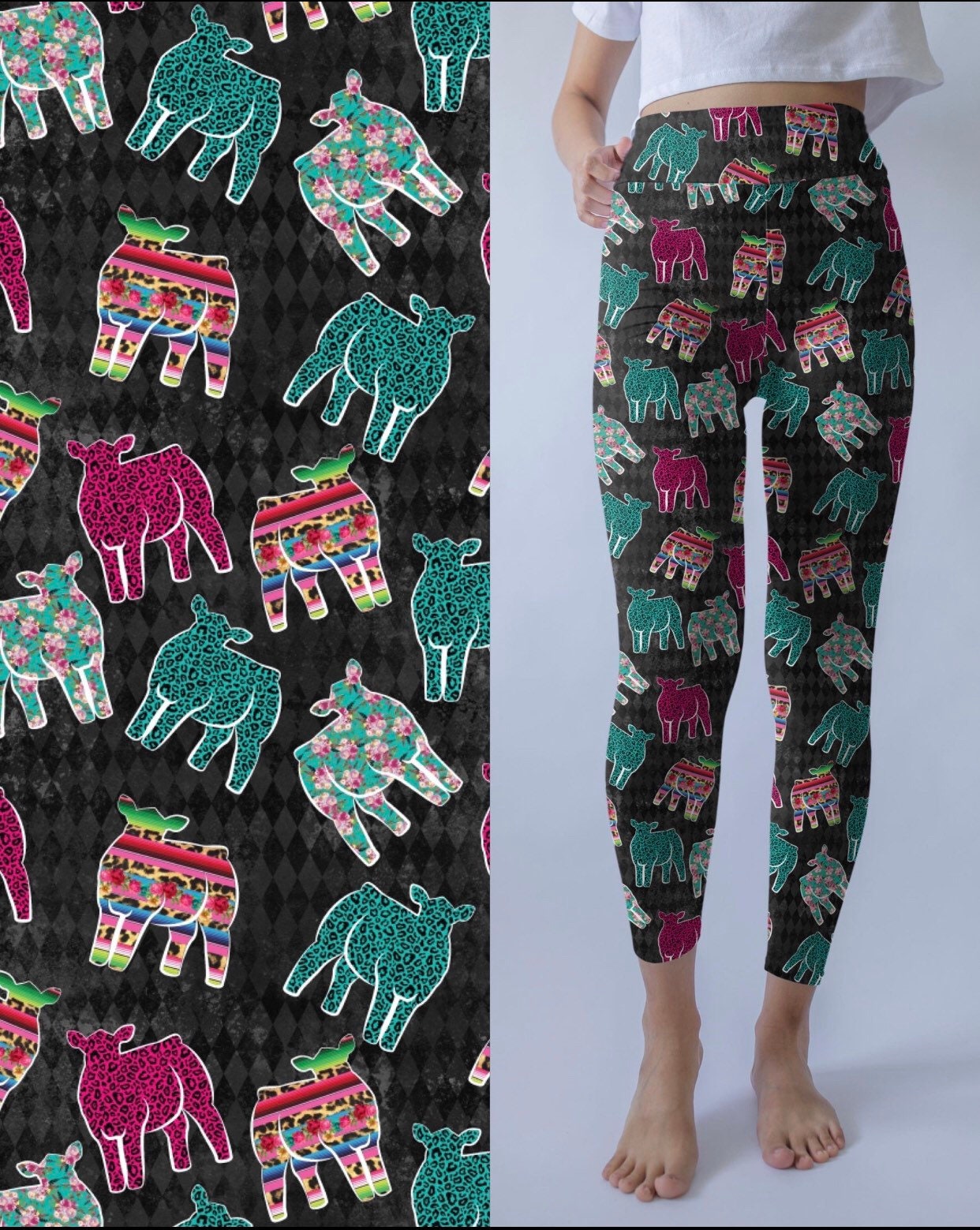 Serape Floral Print Show Steer Beef Livestock Yoga Waist Leggings Nice ...