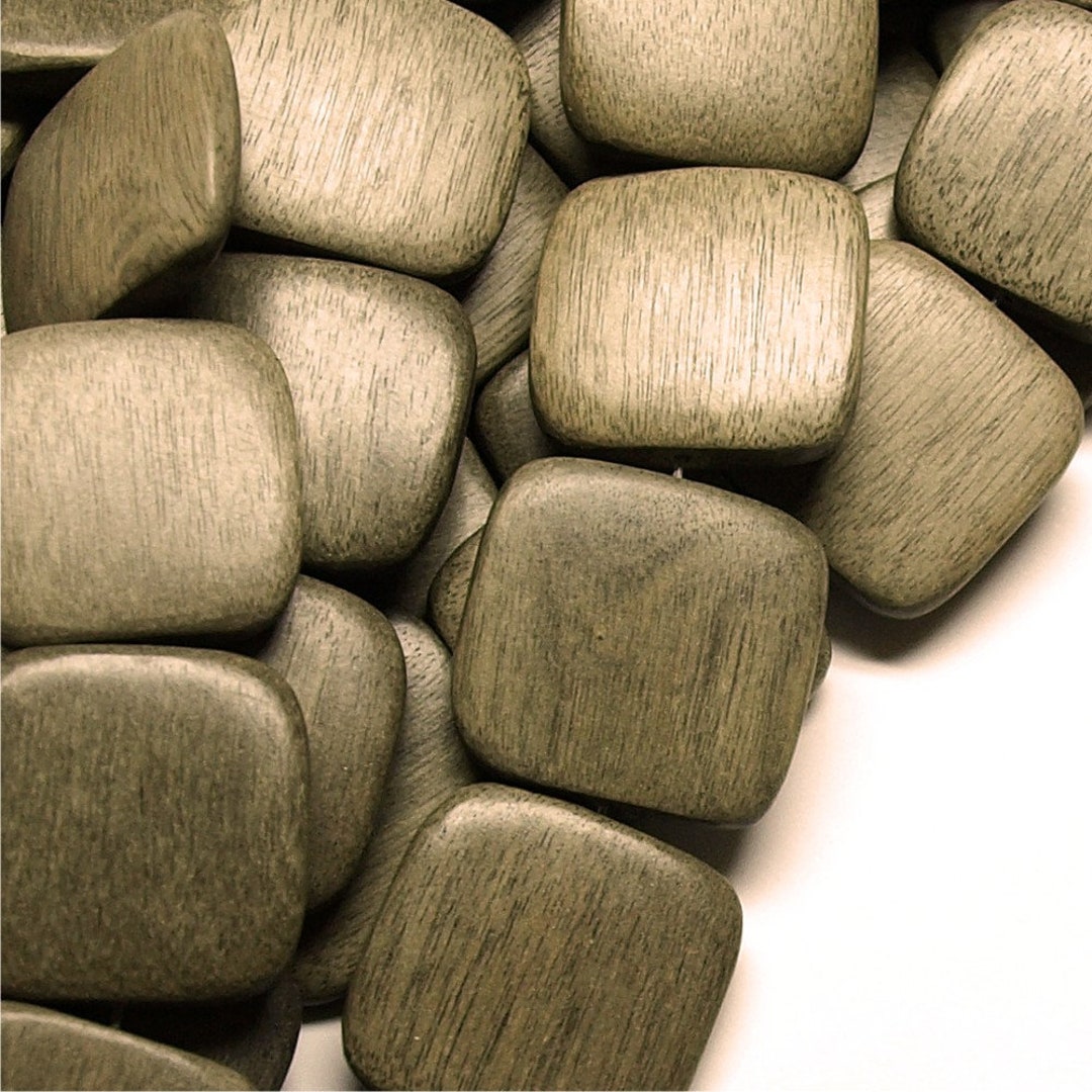 Wood Bead 5 Strands, Flat Square 25mm, Graywood Five 5 16 Inch Strands ...