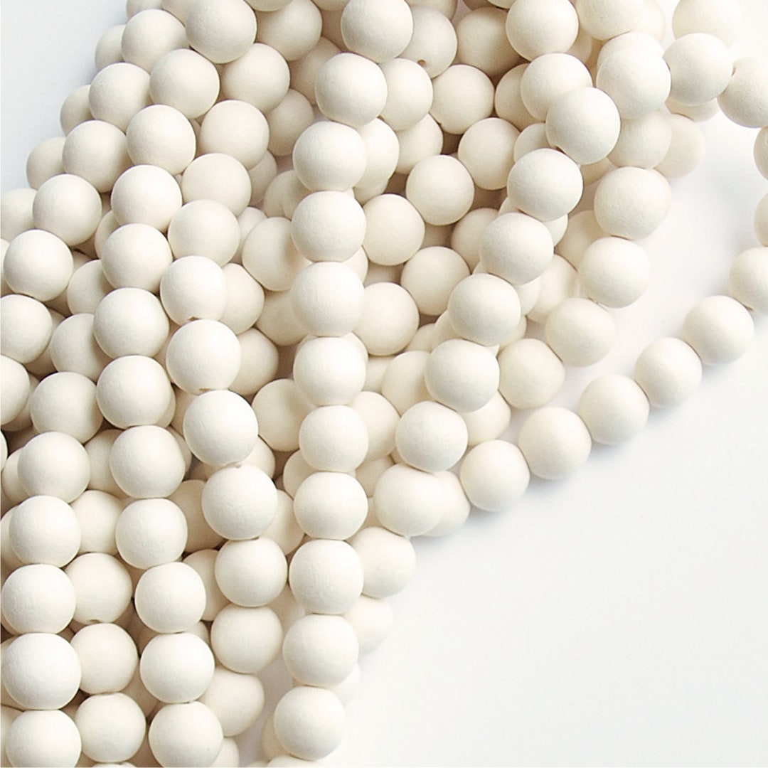 Wood Bead 5 Strands, Round 6mm, Whitewood bleached Five 16 Inch Strands ...