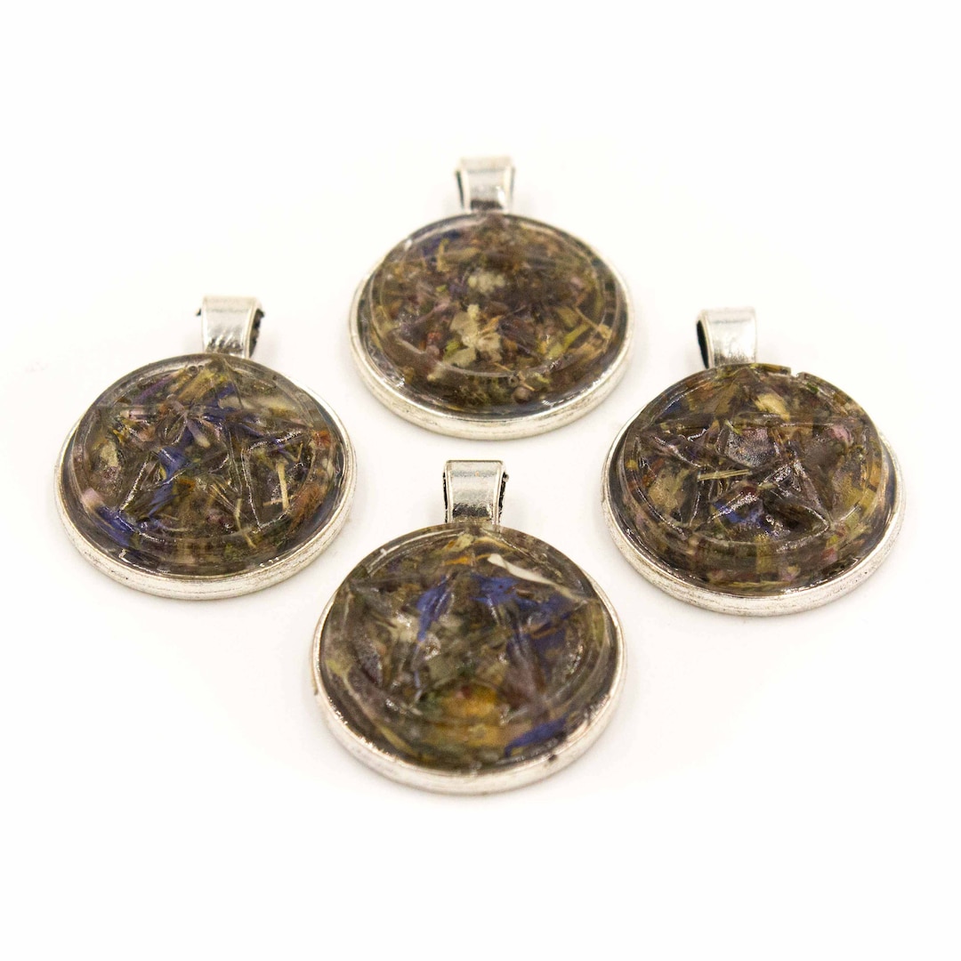 The Morrigan Metal Round Pendant With Flower and Herb Pentacle Pendant ...