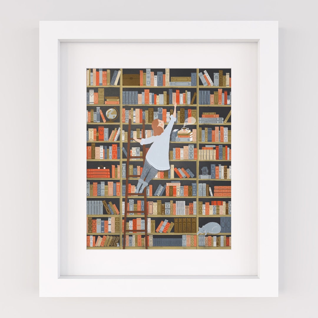 Book Lovers Library Illustrated Print 8x10 - Etsy