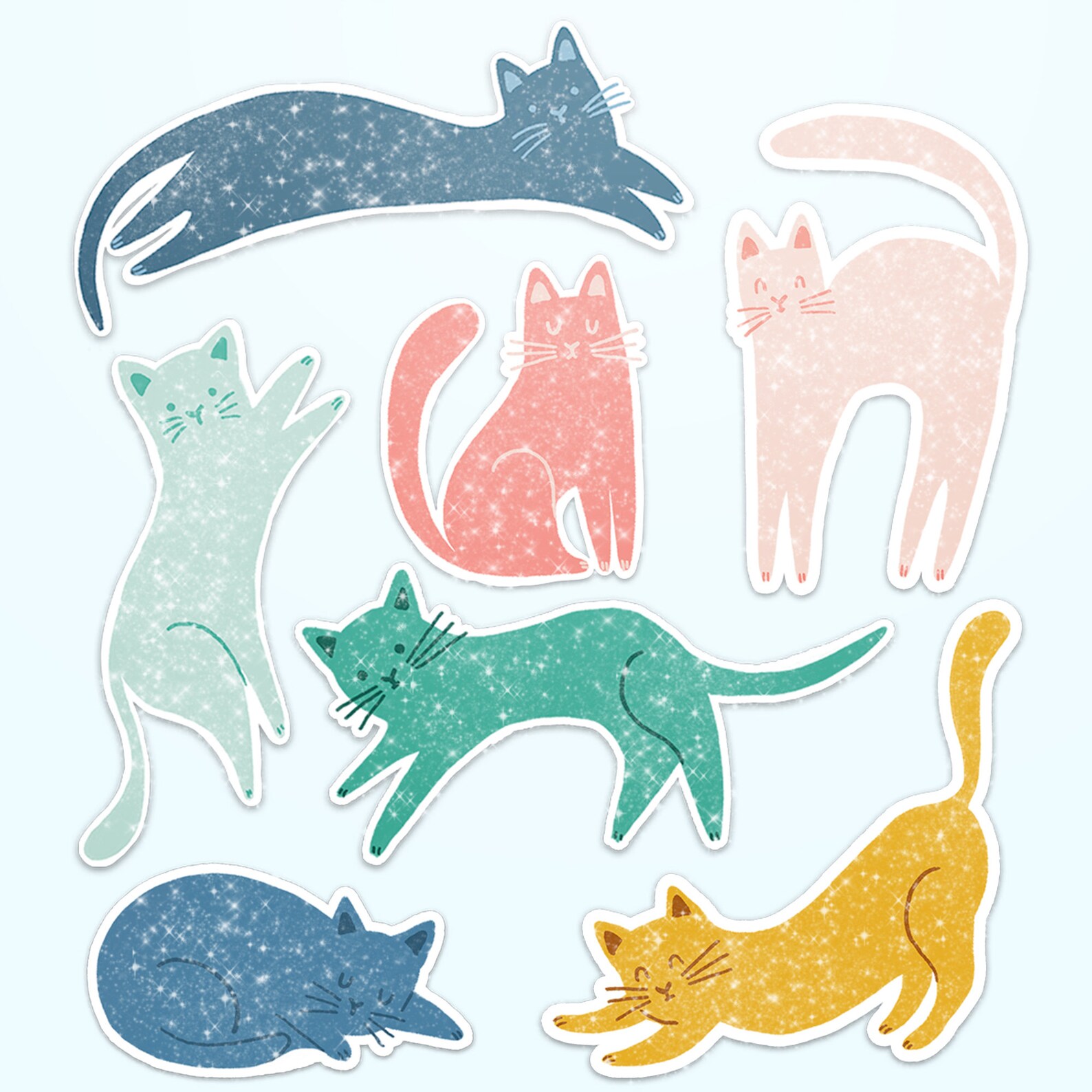 Feline Fine Sticker Pack Cat Stickers Glitter Waterproof | Etsy