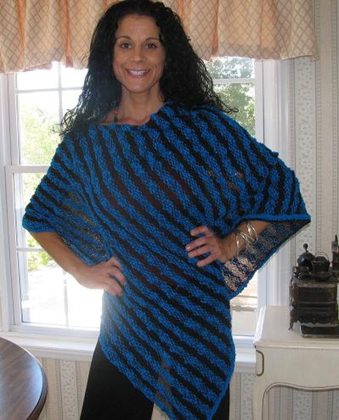 Handmade Knitted Poncho, Hand Knitted Wrap, Hand Knitted Shawl, Knitted Shrug, Black and ...