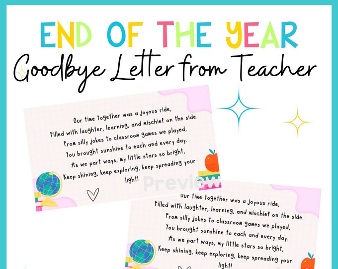 Teacher Goodbye Letter to Kids, Teacher End of School Letter Printable ...