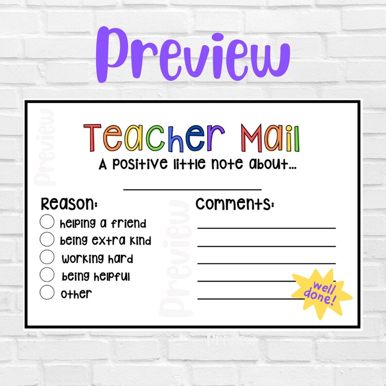 Positive Teacher Mail Positive Note From the Teacher - Etsy