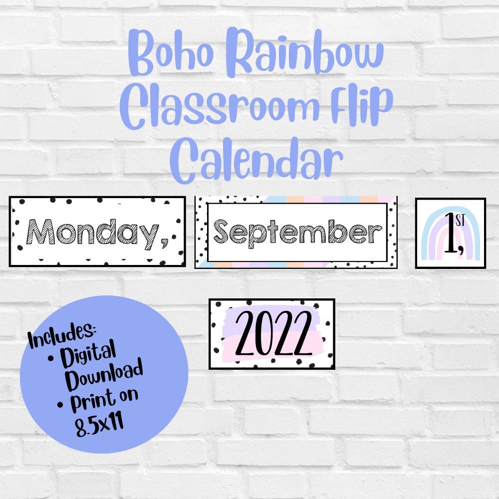 Boho Rainbow Classroom Flip Calendar Days of the Week Boho - Etsy