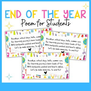 End of the Year Poem for Students Summer Vacation Digital Download ...