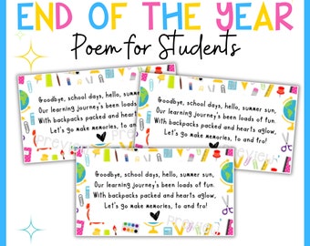 End of the Year Goodbye Poem for Students Summer Vacation Digital ...
