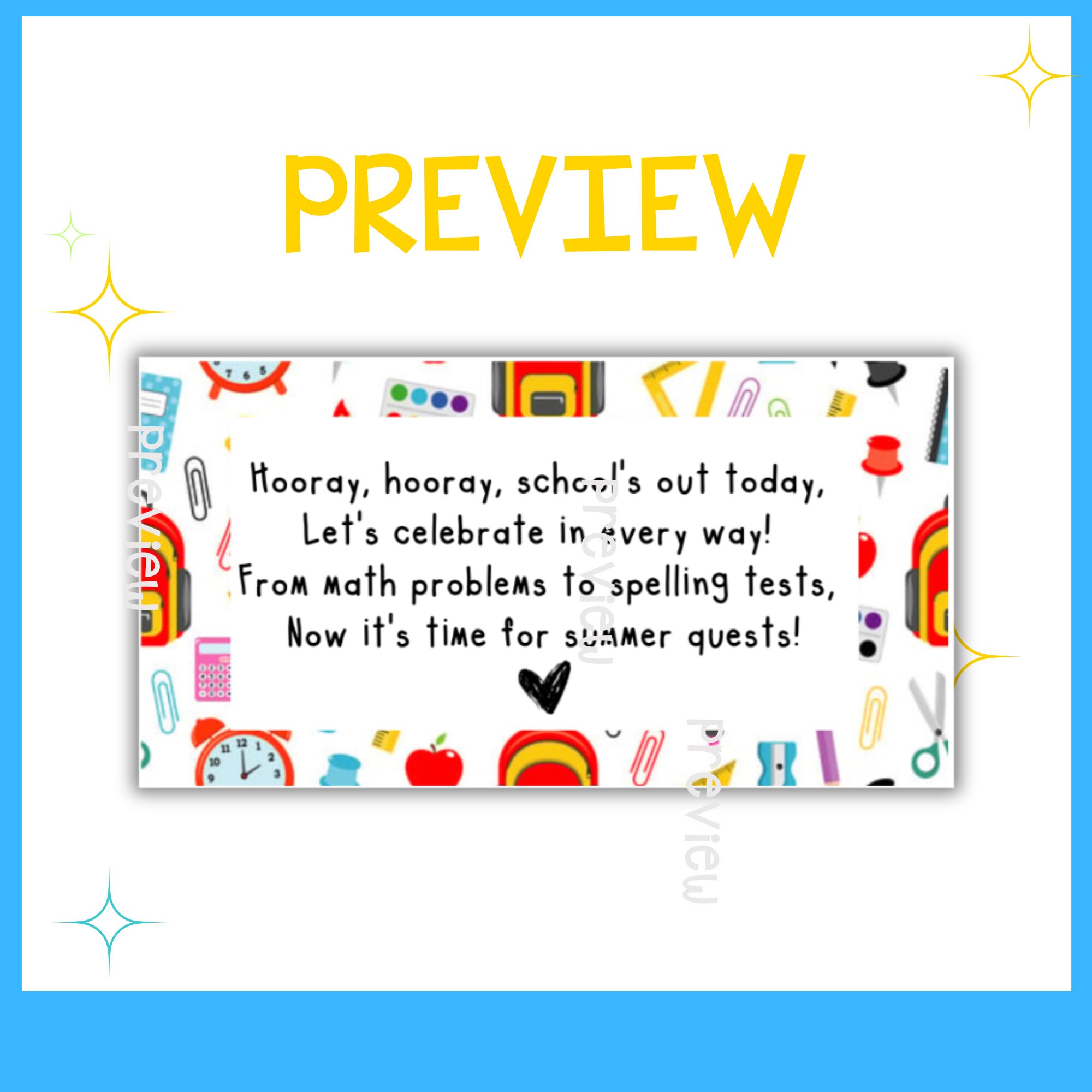 End of the Year Poem for Students Summer Vacation Digital Download ...