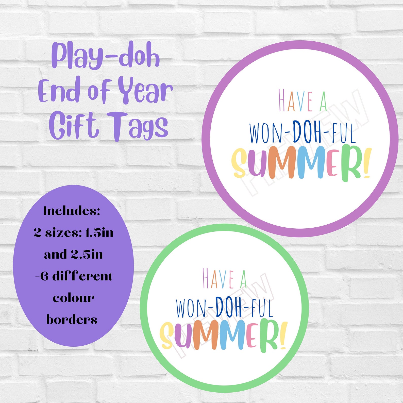 Last Day of School Play-doh Gift Tags Teacher Gift Student Gift Summer ...
