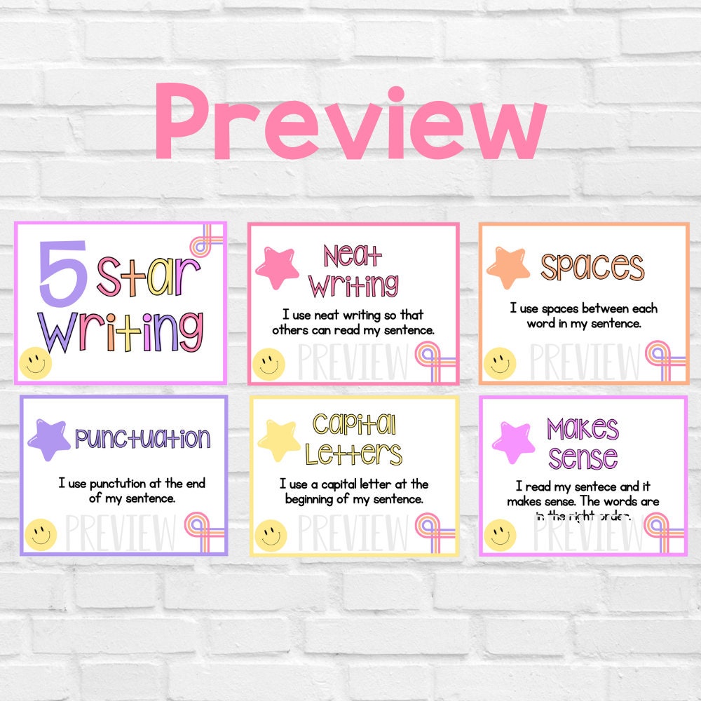 Retro Classroom Writing Checklist Classroom Decor 5 Star Writing ...