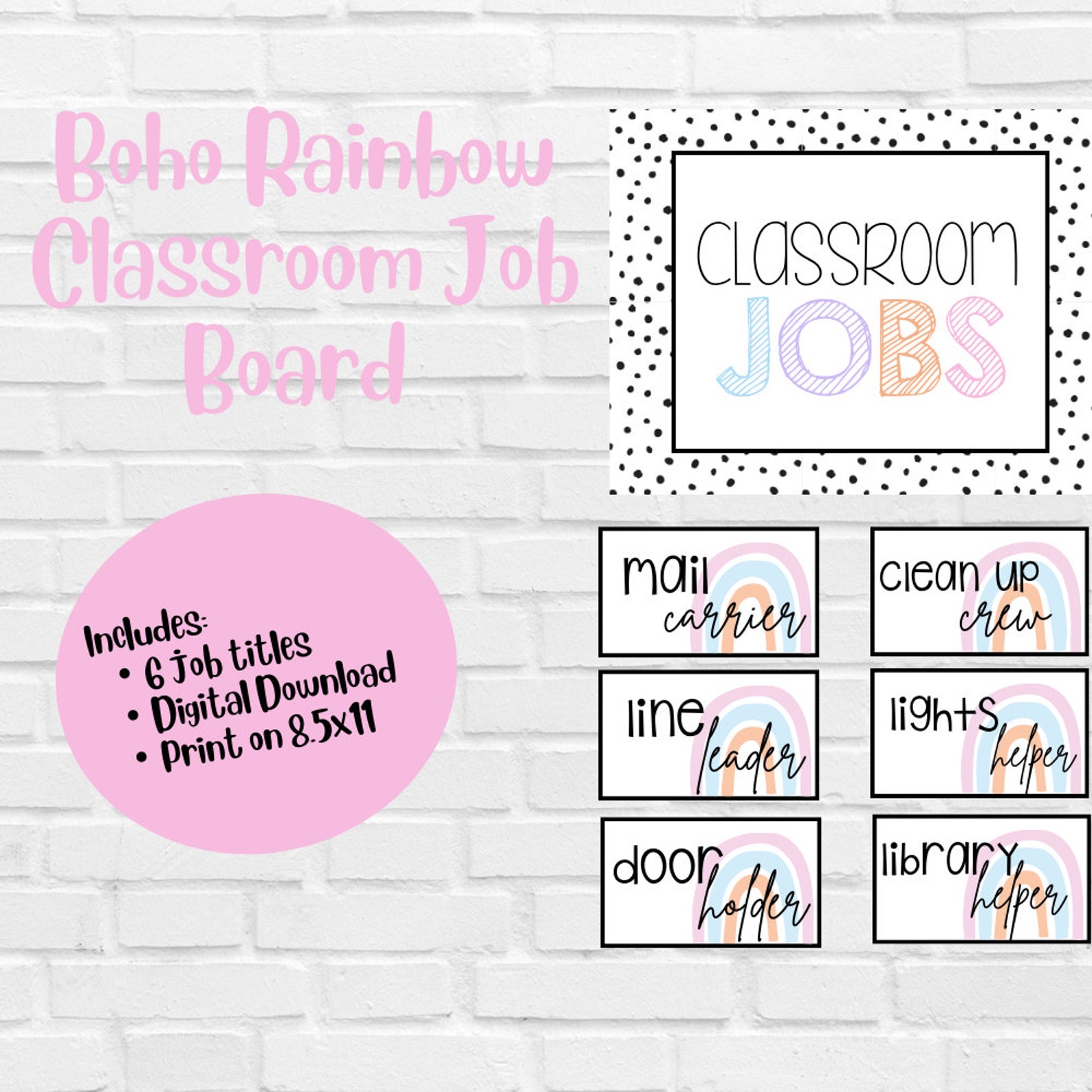 Boho Rainbow Classroom Job Board Class Responsibility Boho Classroom ...