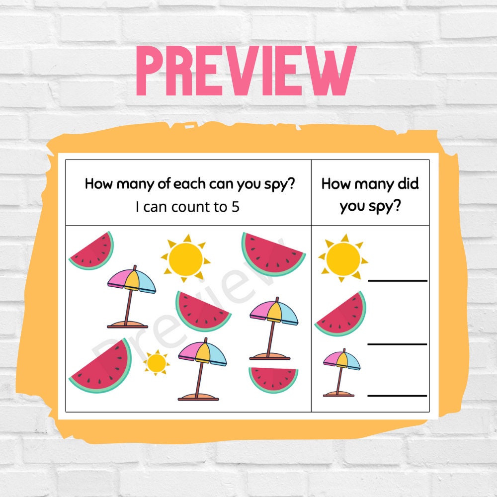 Summer I Spy Counting Kindergarten Preschool Math - Etsy
