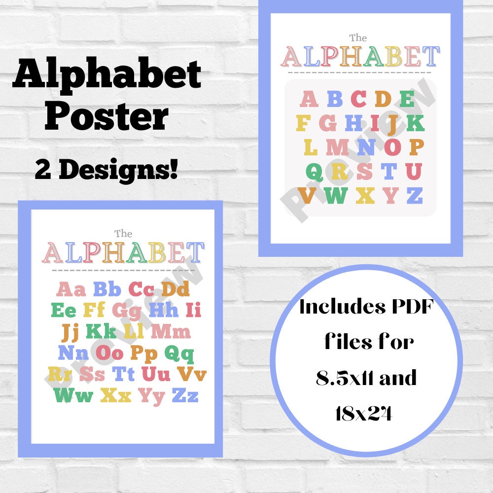 Alphabet Learning Posters Playroom Signs Montessori Classroom Digital ...