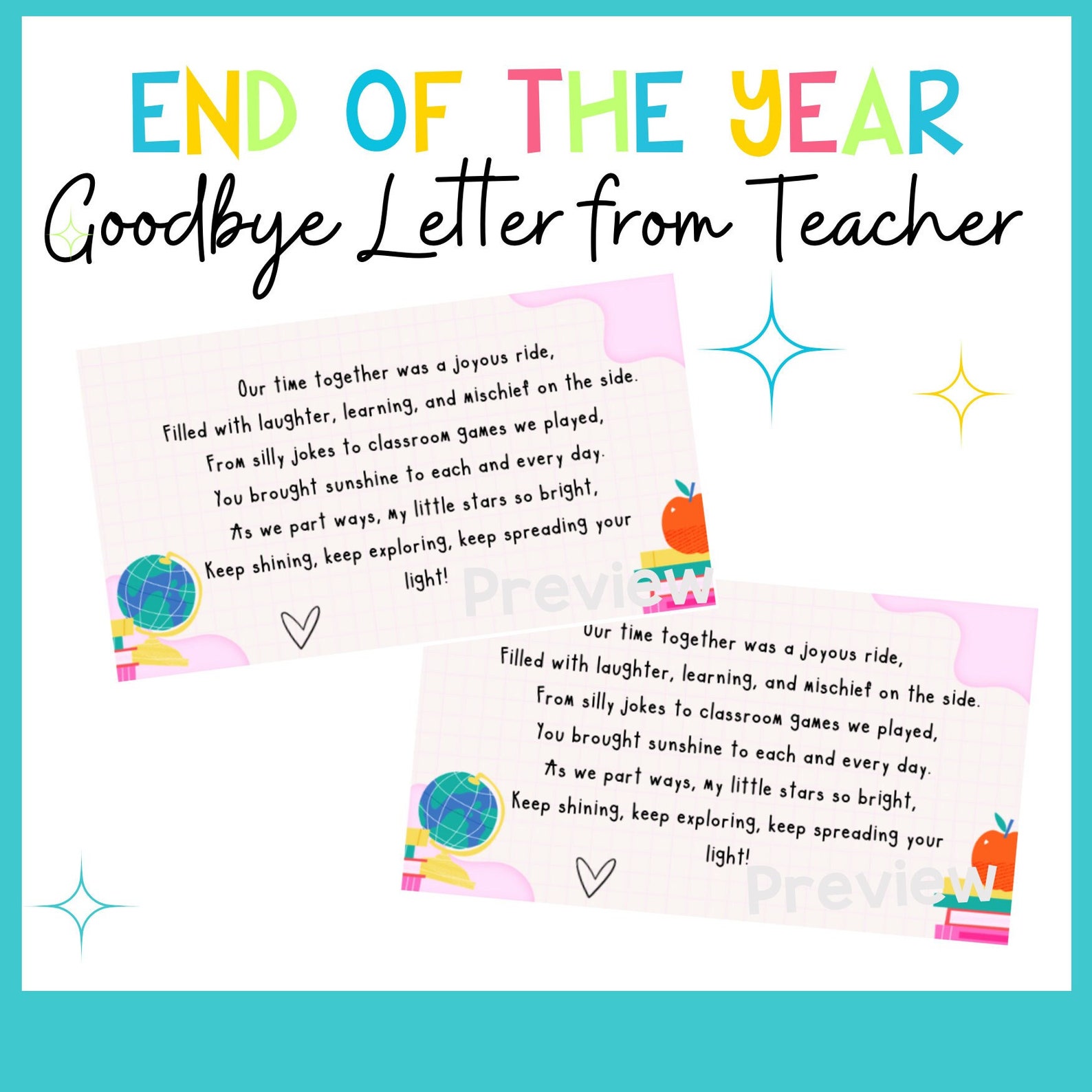 Teacher Goodbye Letter to Kids, Teacher End of School Letter Printable ...