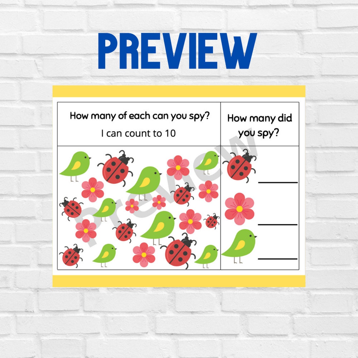 Spring I Spy Counting Kindergarten Preschool Math Centres Montessori ...