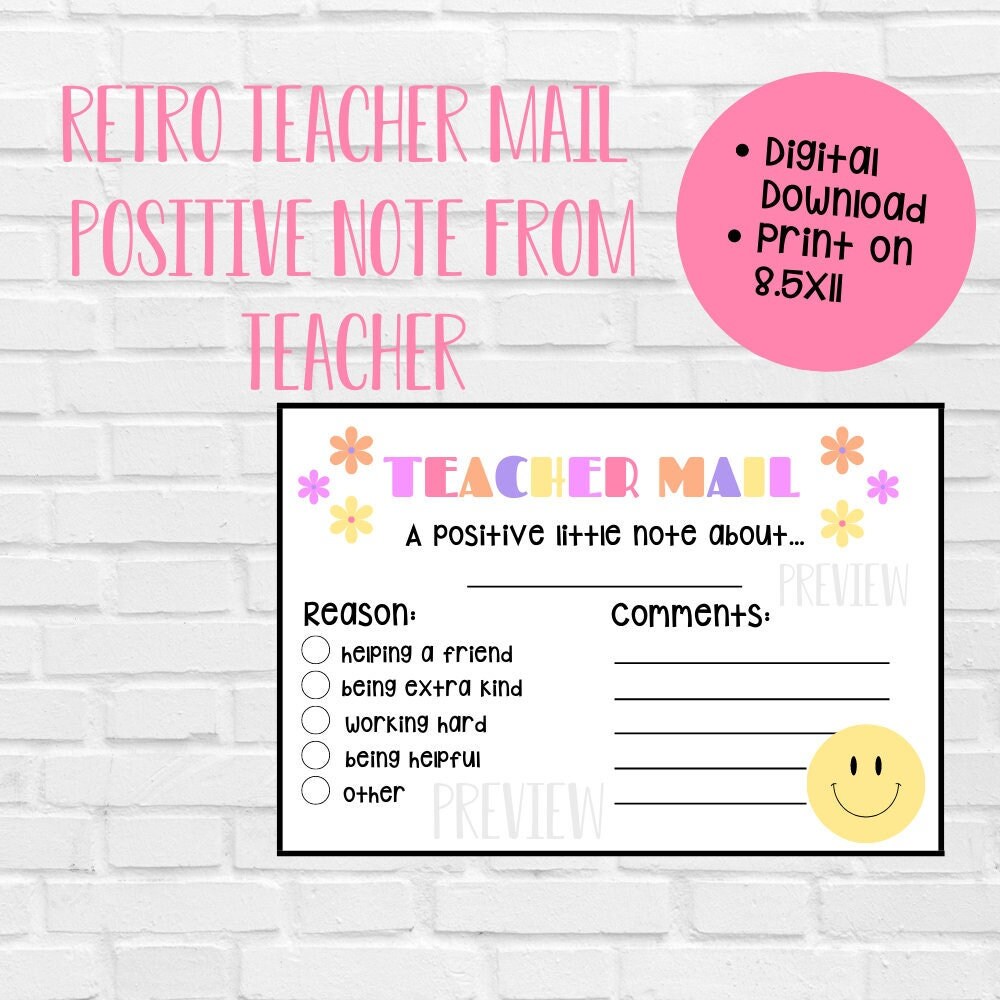 Retro Positive Teacher Mail Positive Note From the Teacher - Etsy