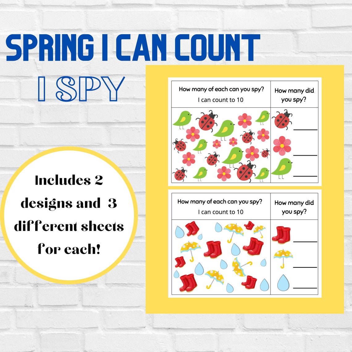 Spring I Spy Counting Kindergarten Preschool Math Centres Montessori ...