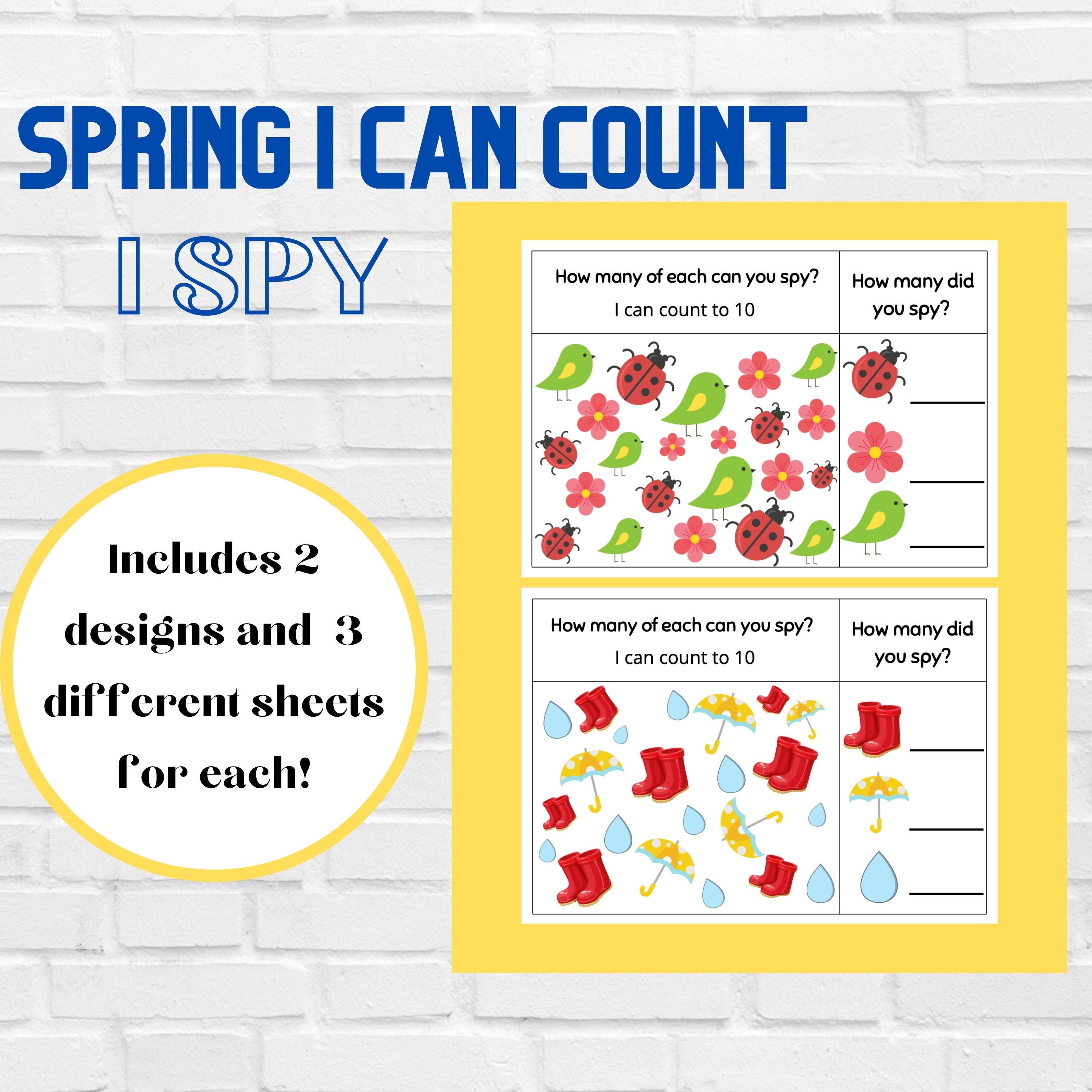 Spring I Spy Counting Kindergarten Preschool Math Centres Montessori ...