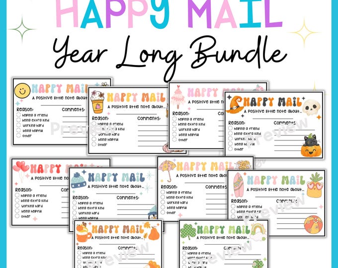 Year Long Happy Mail BUNDLE Positive Note From the Teacher Teacher ...