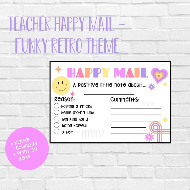 Retro Happy Mail Positive Note From the Teacher Teacher Feedback ...