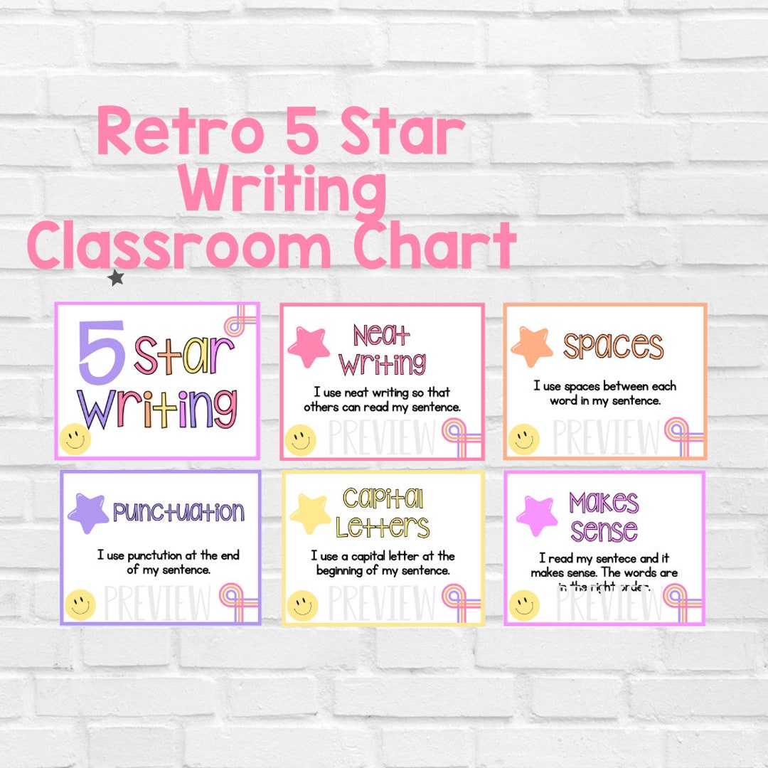 Retro Classroom Writing Checklist Classroom Decor 5 Star Writing ...
