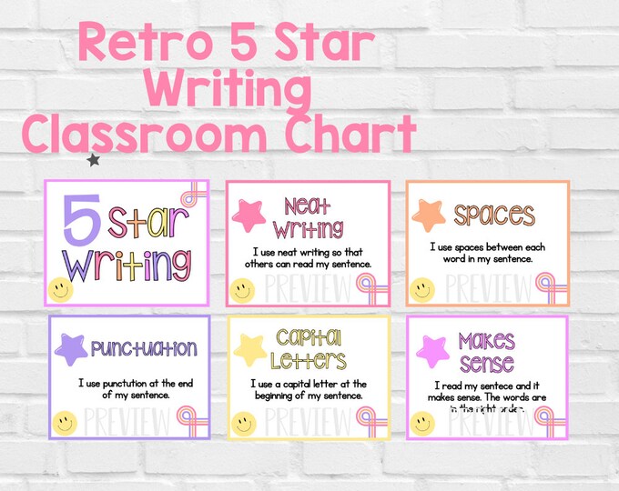 Retro Classroom Writing Checklist Classroom Decor 5 Star Writing ...