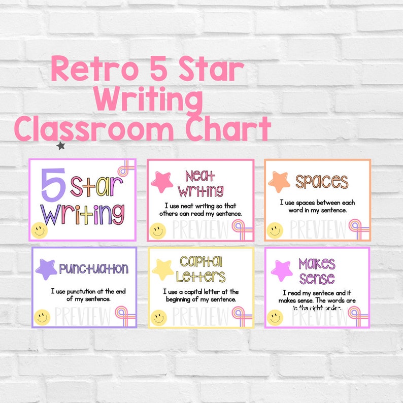 Retro Classroom Writing Checklist Classroom Decor 5 Star Writing ...