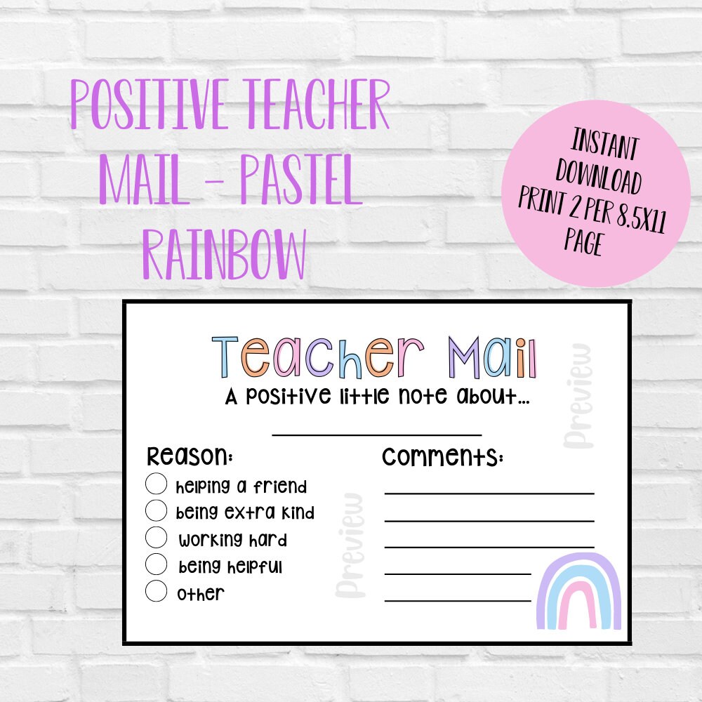 Boho Rainbow Positive Teacher Mail Positive Note Teacher - Etsy