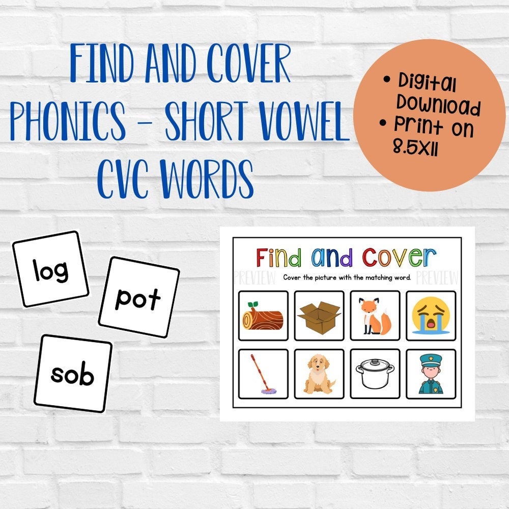 Find and Cover CVC Words Phonics Game Science of Reading Short Vowels ...