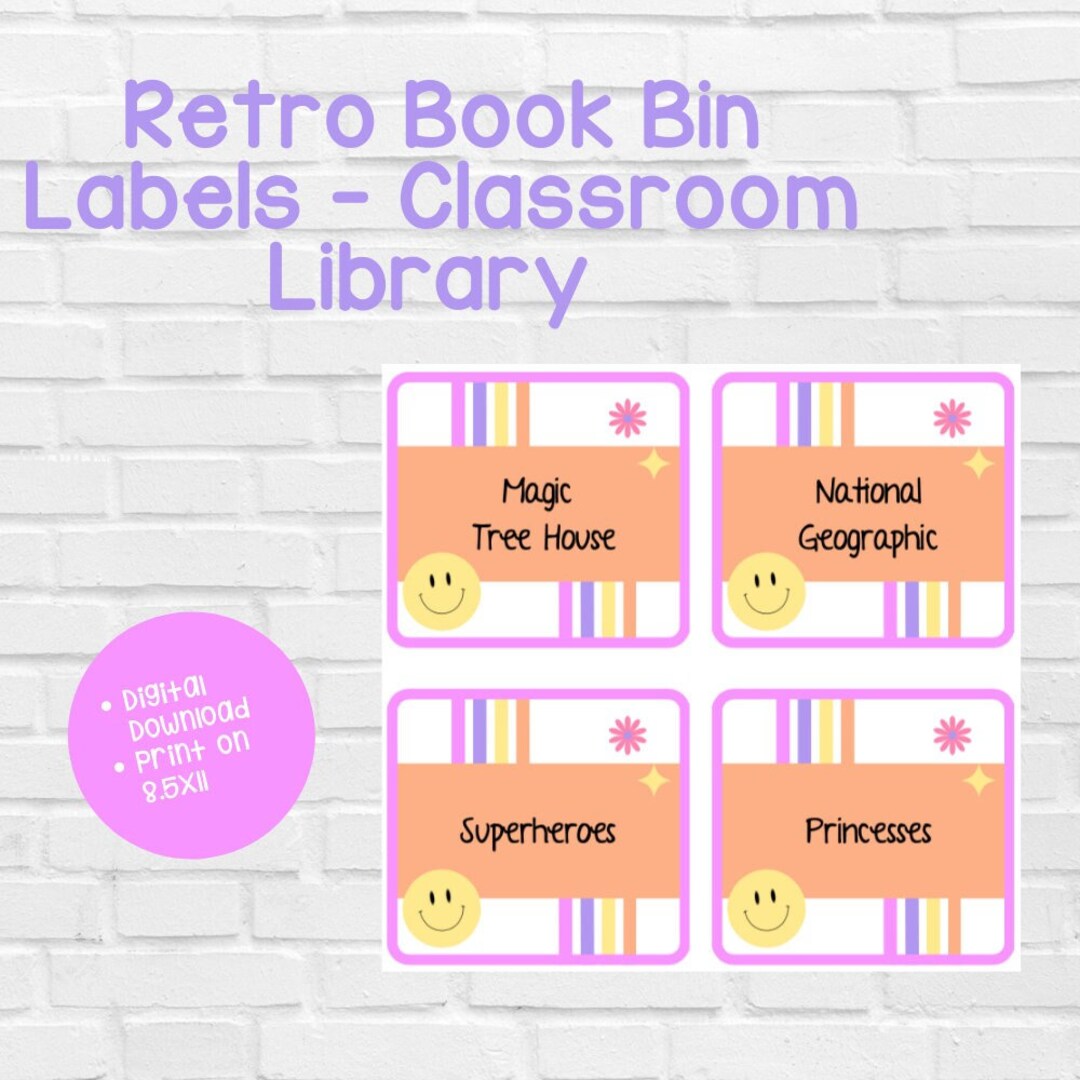 Retro Classroom Library Labels Book Bin Labels Library - Etsy