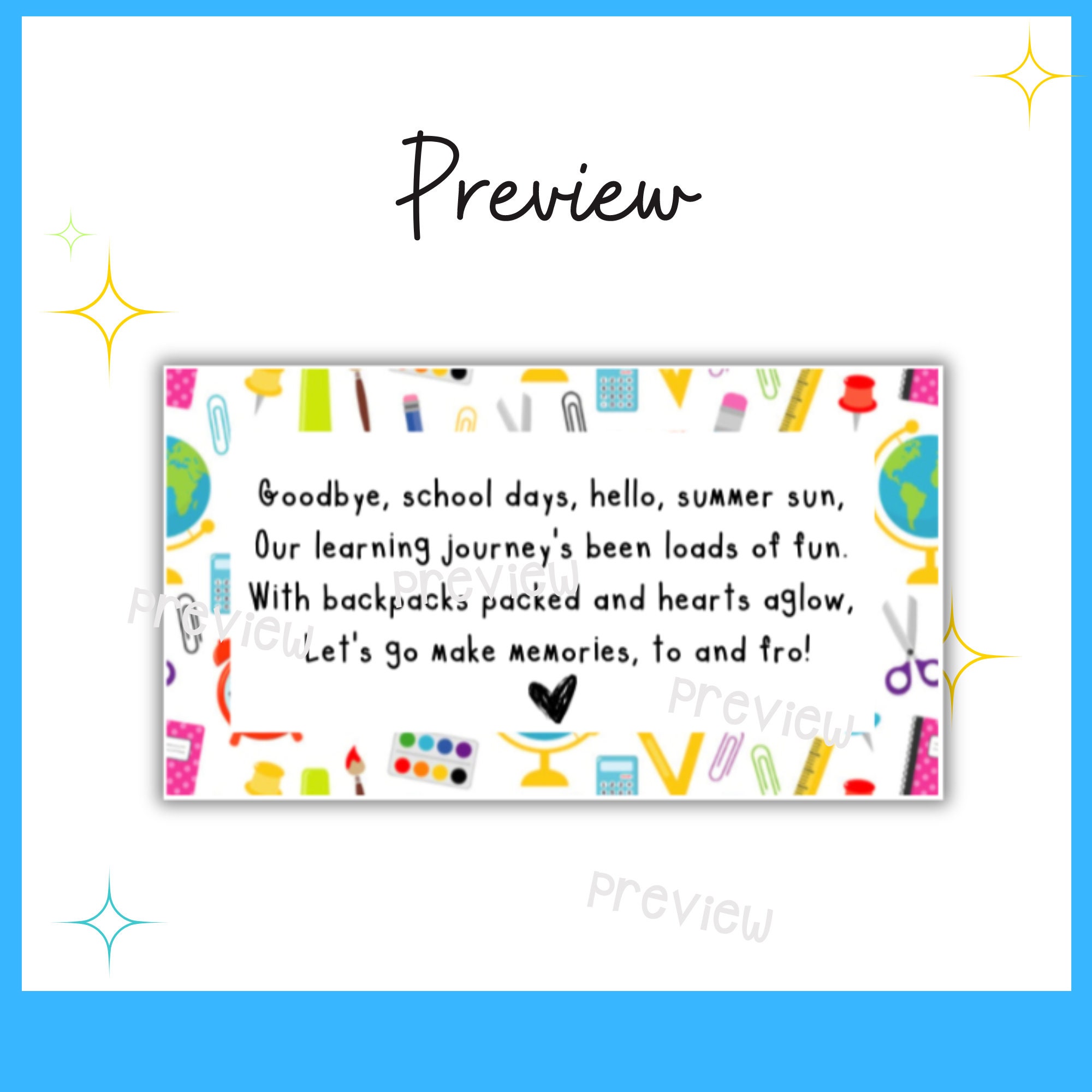 End of the Year Poem for Students Summer Vacation Digital Download ...