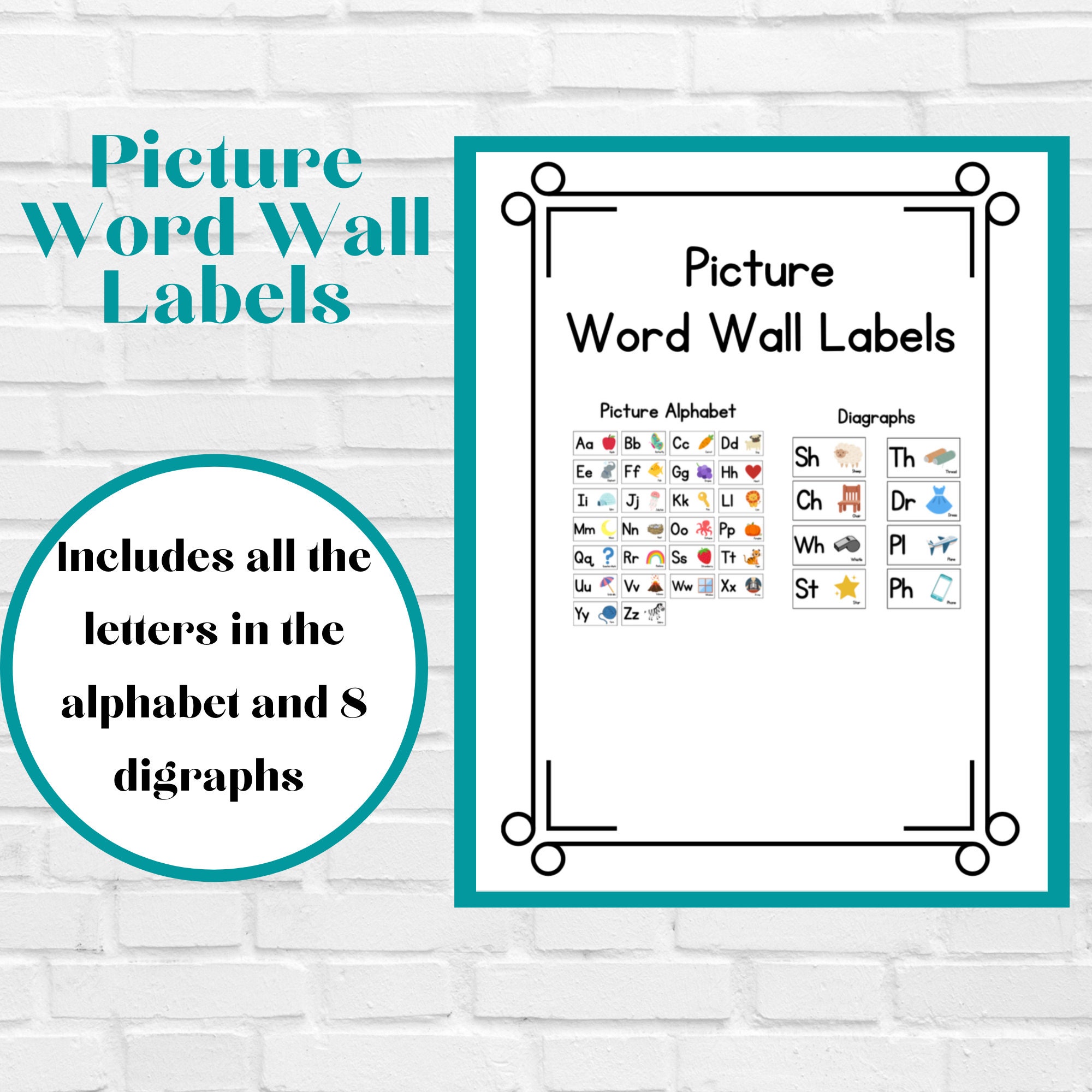 Digital Picture Word Wall Labels Early Literacy - Etsy