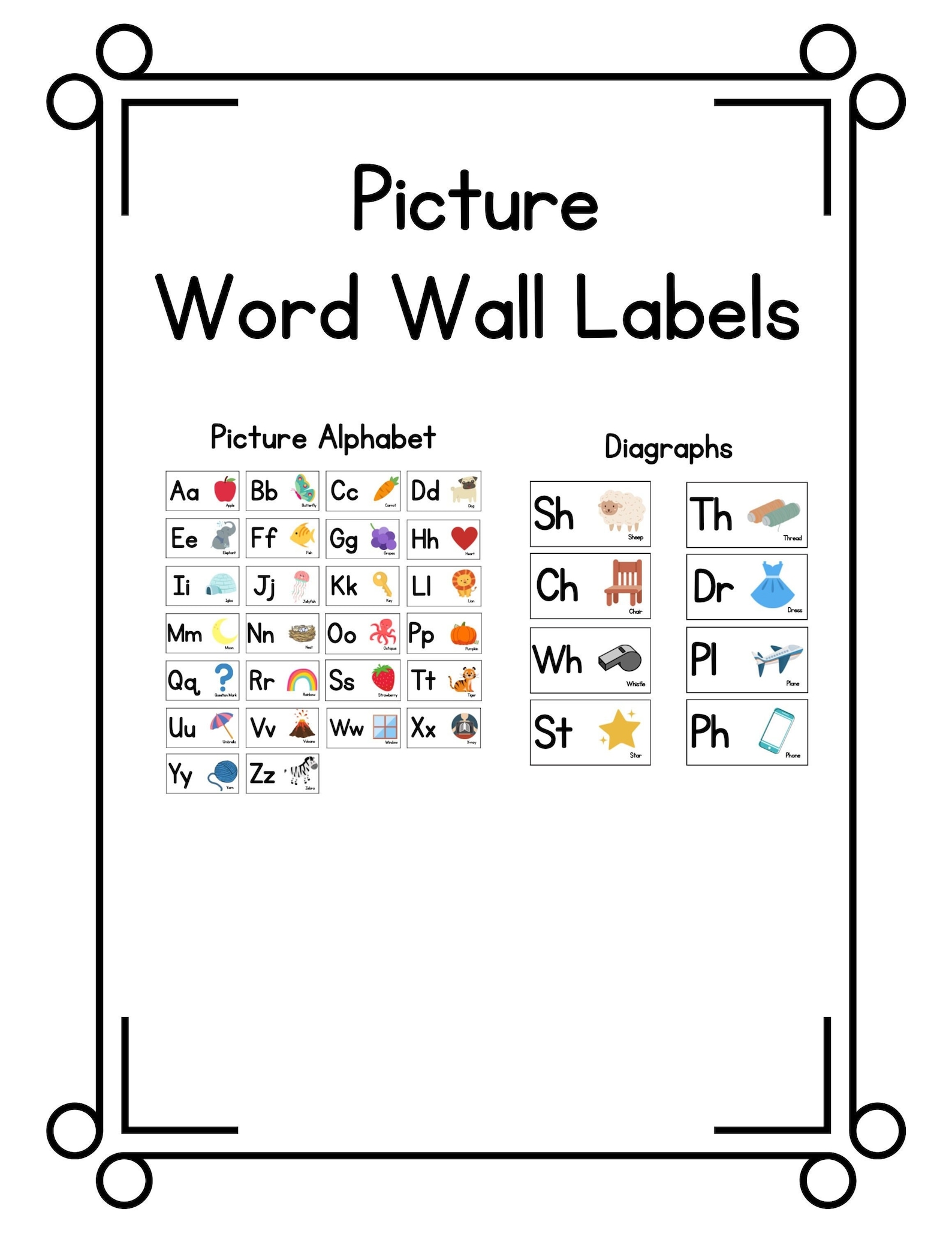 Digital Picture Word Wall Labels Early Literacy - Etsy
