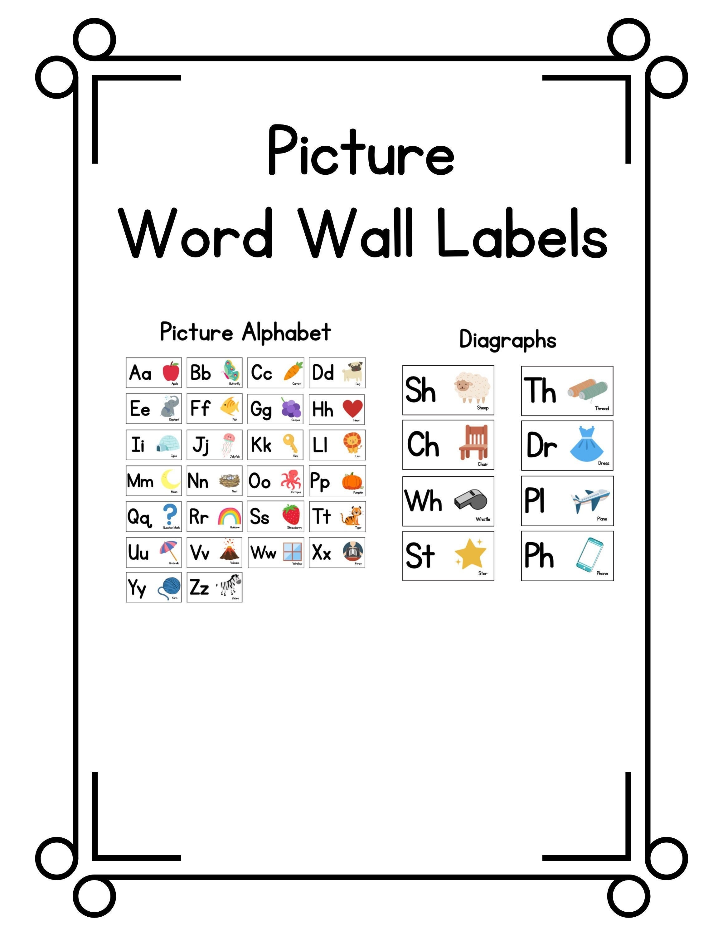 Digital Picture Word Wall Labels Early Literacy - Etsy
