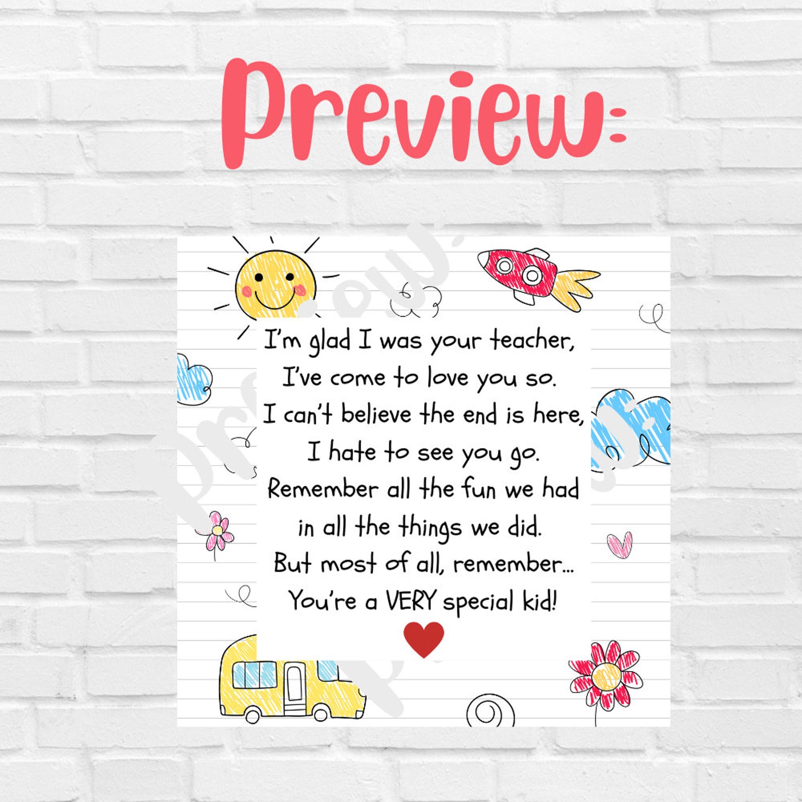 Teacher Goodbye Letter to Kids Teacher End of School Letter - Etsy