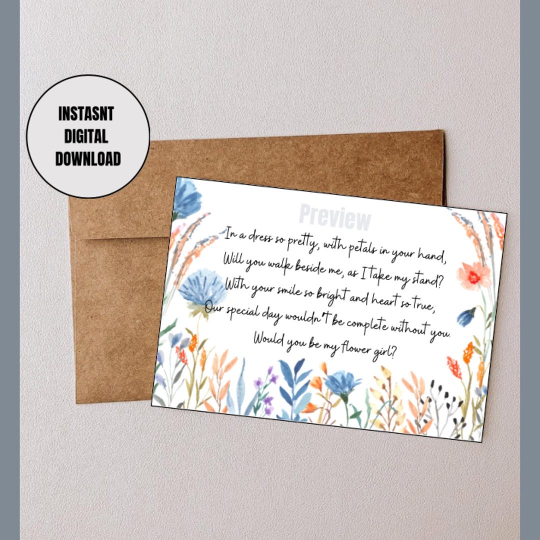 Flower Girl Proposal Poem Printable Card, Instant Download for Wedding ...
