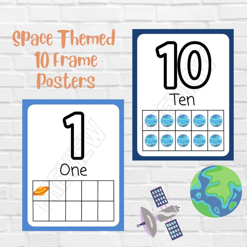 Space Themed Ten Frames Learning Posters Montessori Classroom Digital ...