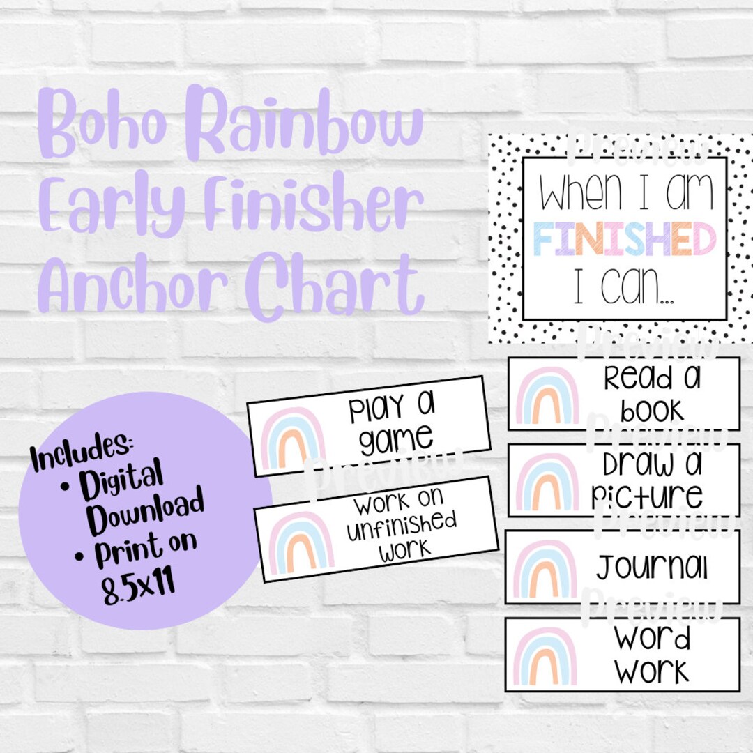 Boho Rainbow Early Finisher Chart When I Am Finished Task Cards Boho ...