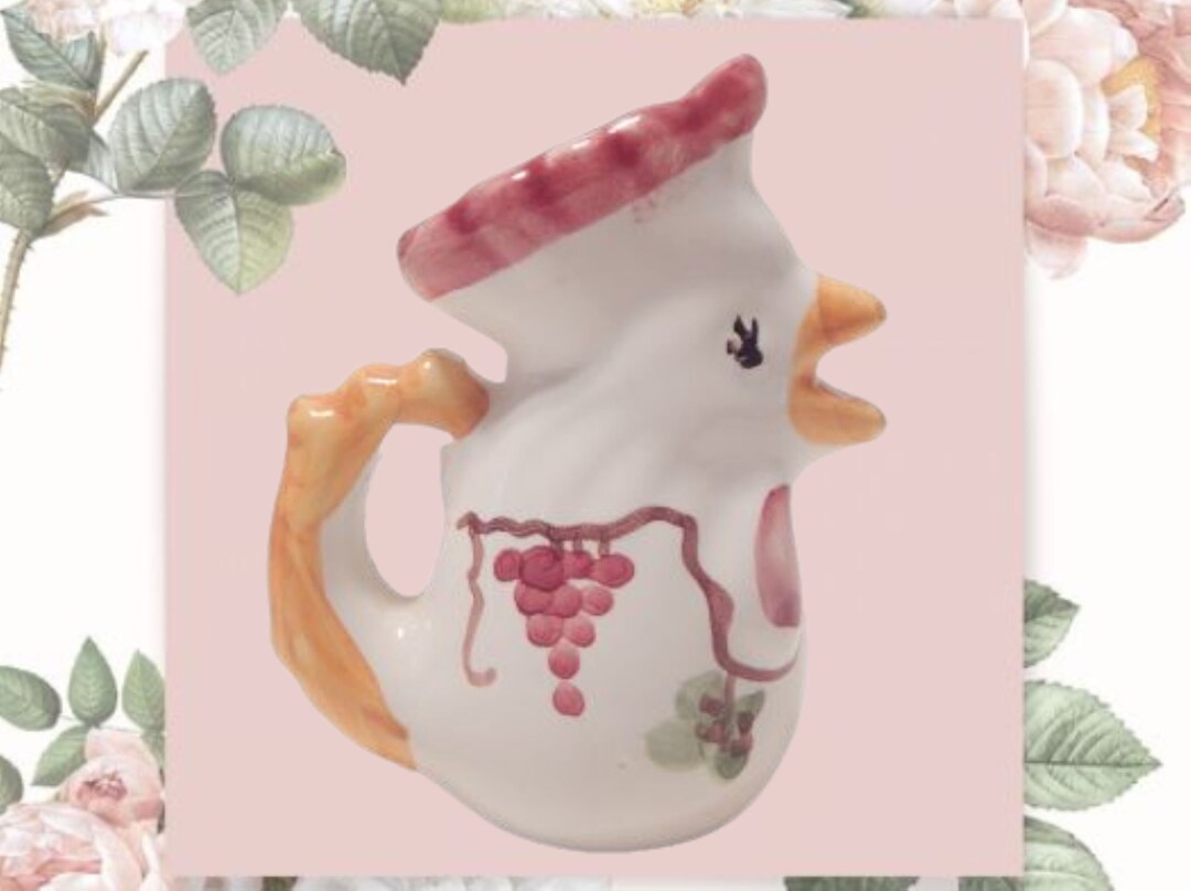 Ceramic Chicken Creamer Syrup Pitcher Red Hen Country Kitchen Decor ...
