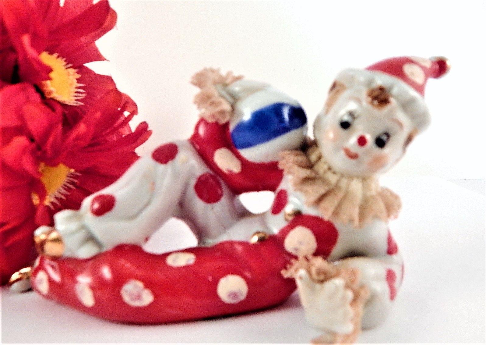 Clown Figurine Vintage 1950s Wales Japan Red and White | Etsy