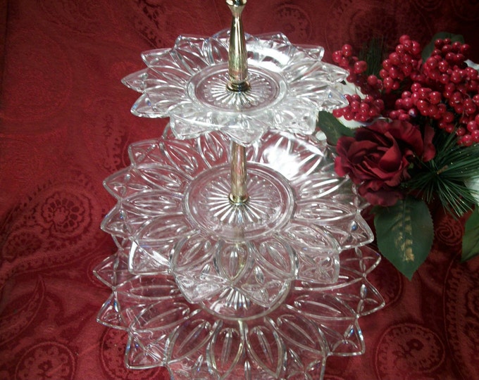 Glass Three Tier Decorative Serving Platter - Vintage Entertaining ...