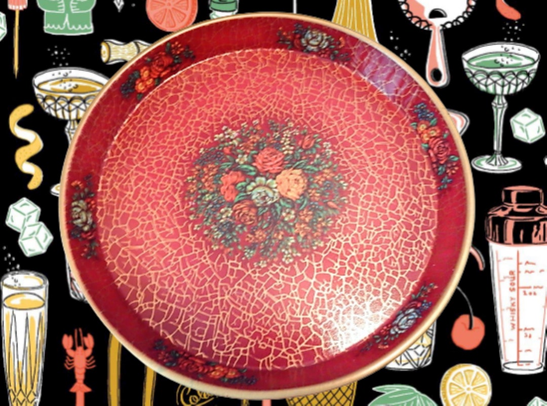 Serving Tray Daher Decorative Ware Red 12 round Metal Bar Tray Kitchen ...