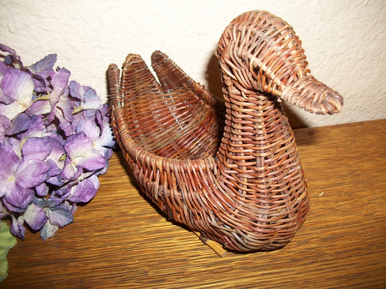 Wicker Duck Basket Brown Rattan Planter Trinket Storage | Etsy